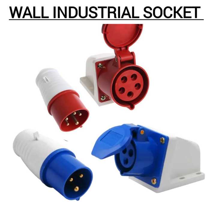Industrial Socket and Plug Surface Mounted 220-240 V – 32A 3-Pin – BLUE ...