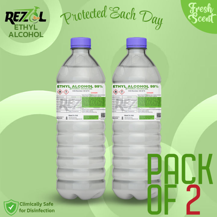 Rezol Pure Ethyl 99% - (1,5ltr x 2 Bottles) 3Ltr Perfume Grade Ethanol ...
