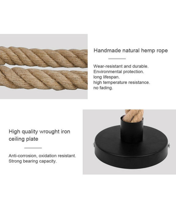 Pack of 3 - Vintage Rustic Hemp Rope Pendant Lights E27 Ceiling Light ...