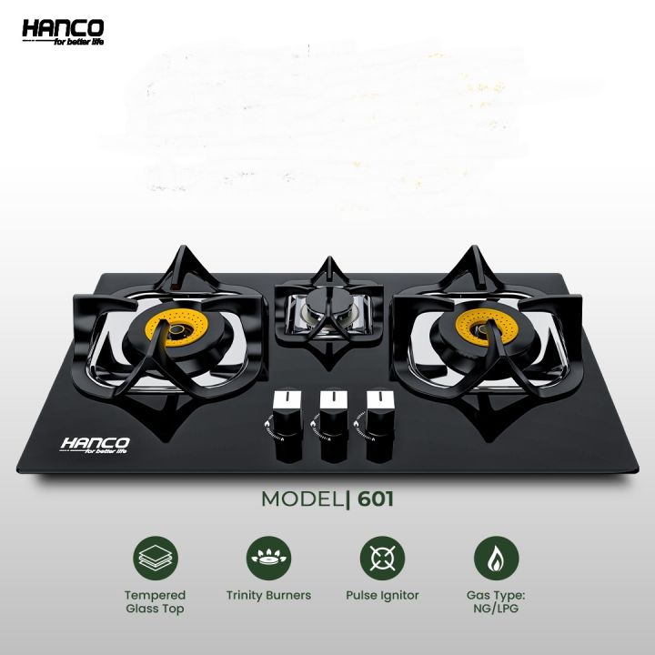 HANCO Hob Model 601 - 3 Burners Tempered Glass Black Dynamold Heavy ...