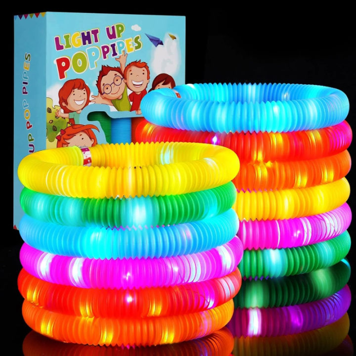 Light Up Pop Pipes Tube Fidget Toy for Kids - Pack of 2 Popit Tube With ...