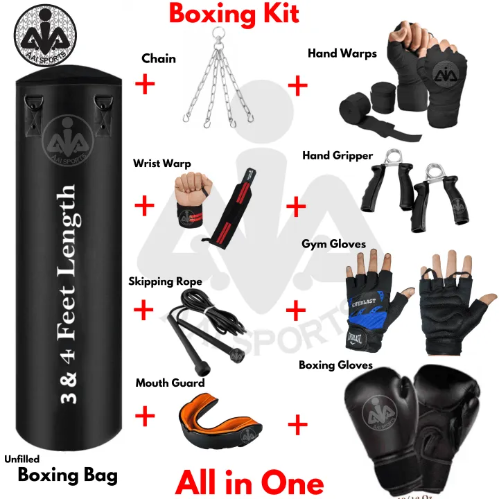 Boxing Bag, With - Boxing Gloves, Pair of Hand wraps, Hanging Chain ...