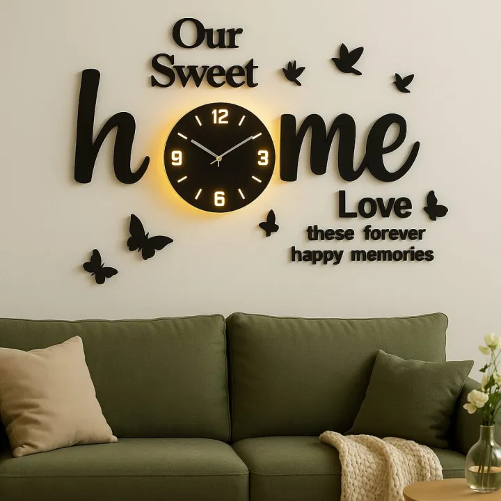 ZF Welcome to Our Sweet Home Wooden Clock 3D Quartz Watch DIY Design ...