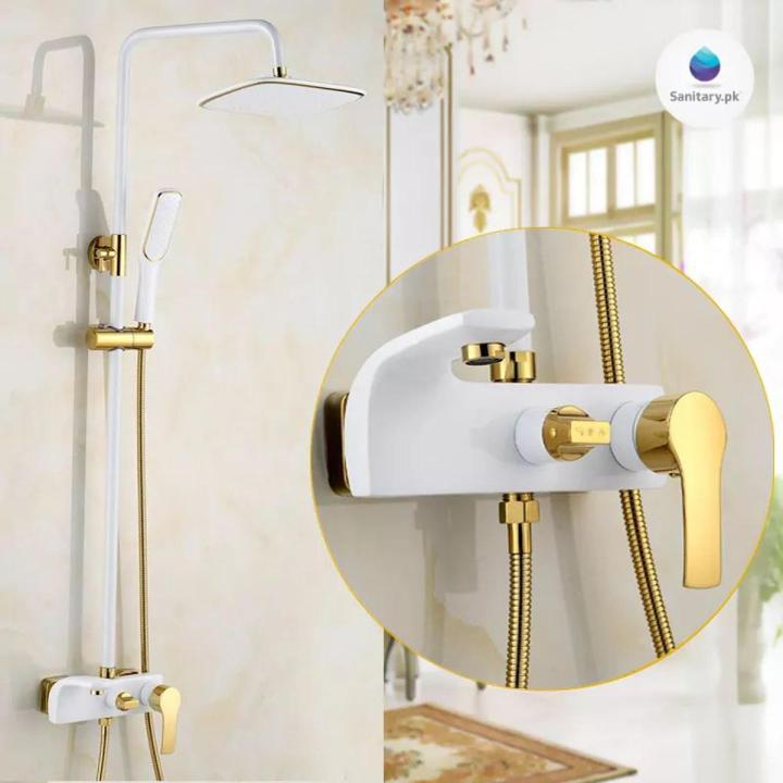 Luxury Complete 9 Pieces White Gold Bathroom Shower Set Bathroom ...