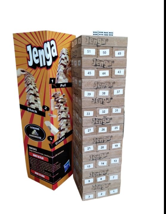 54pcs/Pack Wooden Stacking Tower (Jenga Blocks with numbers and dice ...