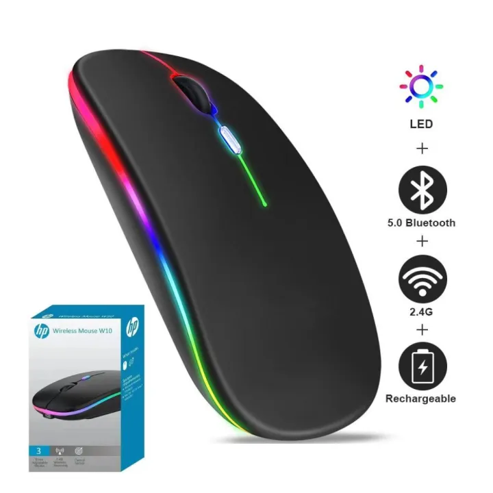 HP W10 Wireless RGB Slim Mouse with Bluetooth & 2.4GHz Wireless ...
