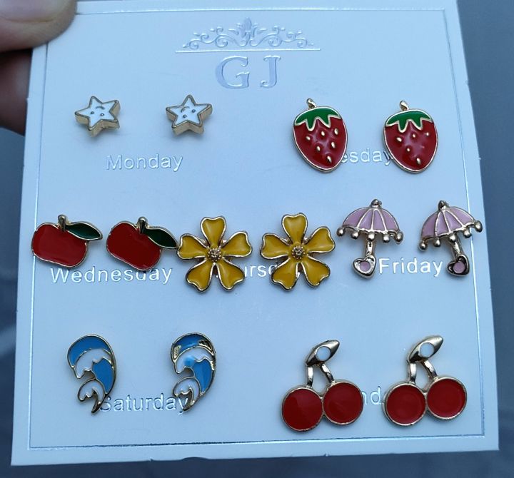 Pack of SEVEN/7 everyday of week Stud Earrings for Girls and Women ...