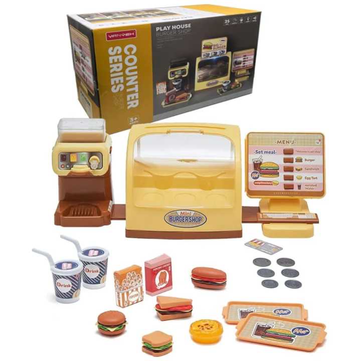 Kids Burger Shop Play Set with light & Sound Hamburger Cashier Machine ...