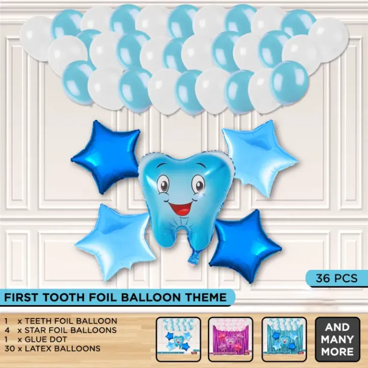 First Tooth Foil Balloon Theme Collections, Baby's First Teeth Party, 6 ...