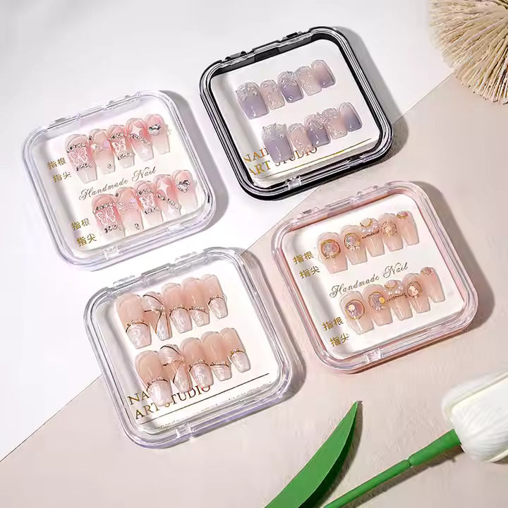 Press On Nails Coffin Nail with Storage Box with Adhesive Double Sided ...