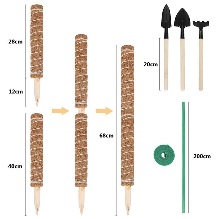 40cm Moss Rod Plant Stakes Stackable Coconut Pole with 4 Plant Signs ...
