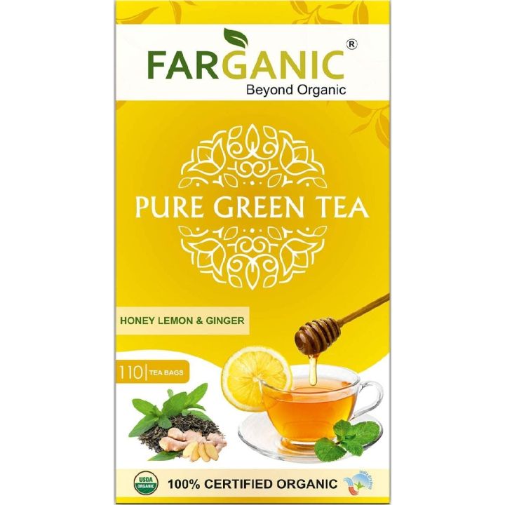 Farganic Certified Organic Tulsi Green Tea (Lemon Ginger Honey, Tea ...