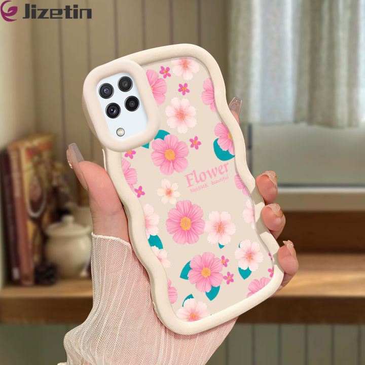 Jizetin for Samsung A22 4G M22 Back Cover Pink White Flowers Macaron ...