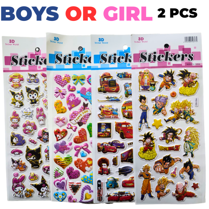3D Puffy Stickers – 2 Pcs Pack for Kids | Boys or Girls Cartoon ...