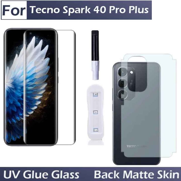 2 in 1 Tecno Spark 40 Pro Plus UV Tempered Glass Liquid Glue Curved 3D ...