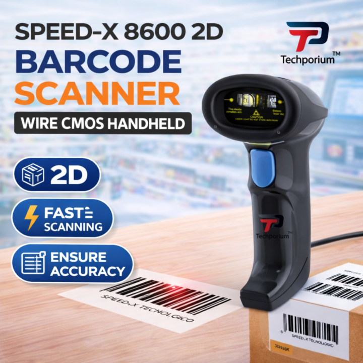 Speed-X 8600 2D Wired CMOS Handheld Barcode Scanner with Stand | Fast ...