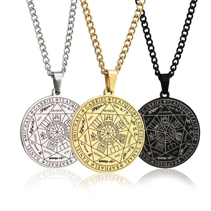 Stainless Steel 7 Archangels Amulet Pendant Necklaces for Men Women ...