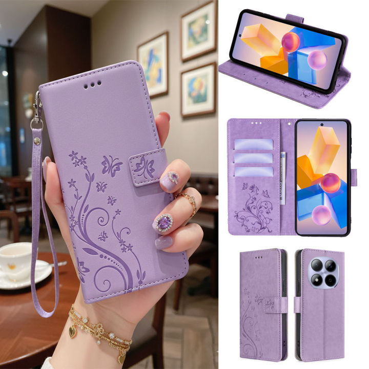 Flower Pattern Leather Case with Card Holders and a leather strip for ...