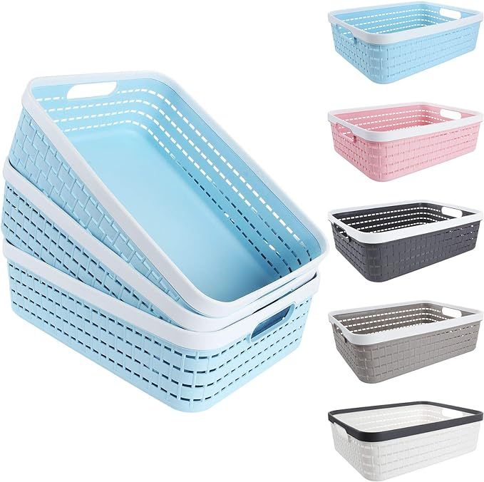 Multi-Purpose Storage Basket with Handles, Woven Plastic Organizing Bin ...