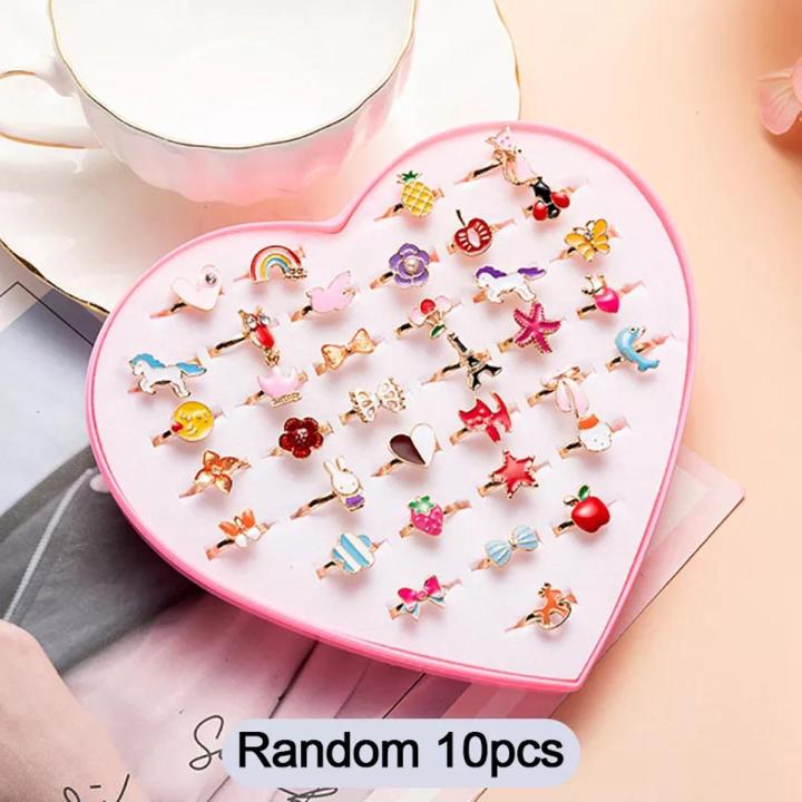 10Pcs/lot Children Cartoon Rings Candy Flower Animal Bow Shape Ring Set ...