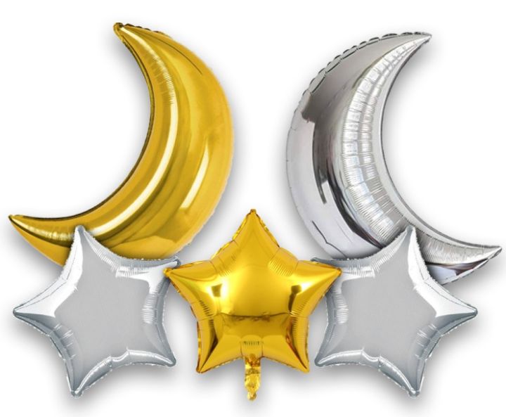 Pack of 5 pcs of 18 Inches Silver Moon Shape Balloons Foil Helium ...