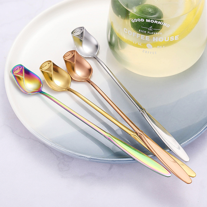 Lumina Vintage Gold Flower Spoons Long Handle Comfortable Grip Food ...