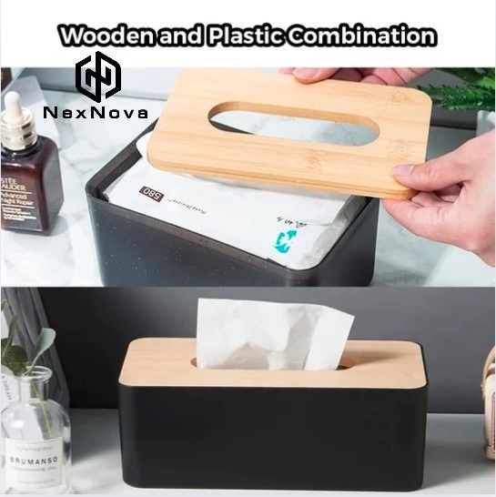 Black Wooden Tissue Paper Holder Box Organizer for Car Decor Home 21 x ...