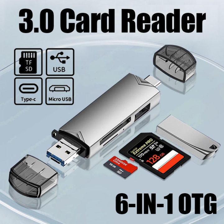 6 in 1 USB 3.0 Card Reader Type C To USB OTG Adapter for Laptop Tablet ...