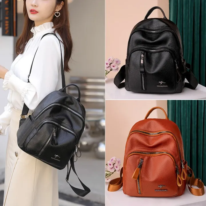 Solid Color Pu Leather Backpacks for Women Classic Design Female School ...