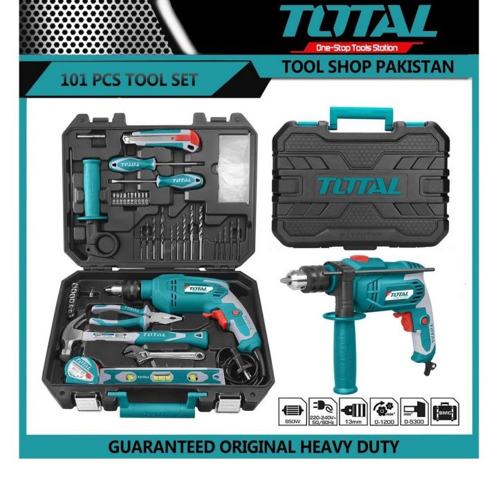 Total 101 Piece Professional Tool Set with Drill 650W Variable Speed ...