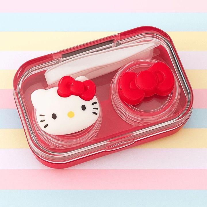 New Hello Kitty Contact Lens Box Cartoon Mini Bow Square Box With ...