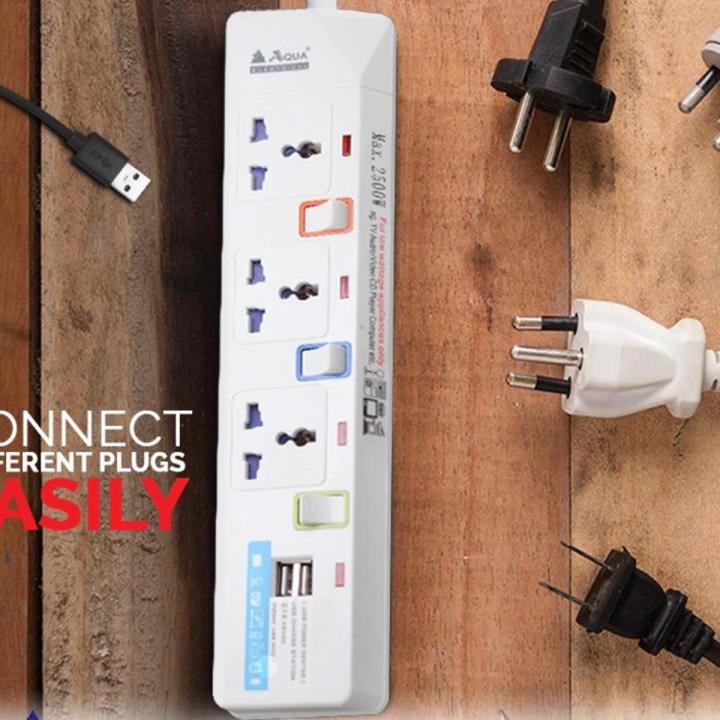 Electric Extension - AQUA EXTENSION 3 WAY PLUS 2 USB - Electric ...