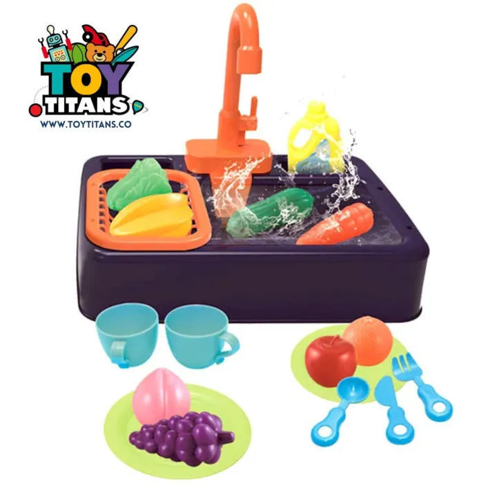 Electric Dishwasher Kitchen Sink Toy – 19 Pcs Pretend Play Set with ...