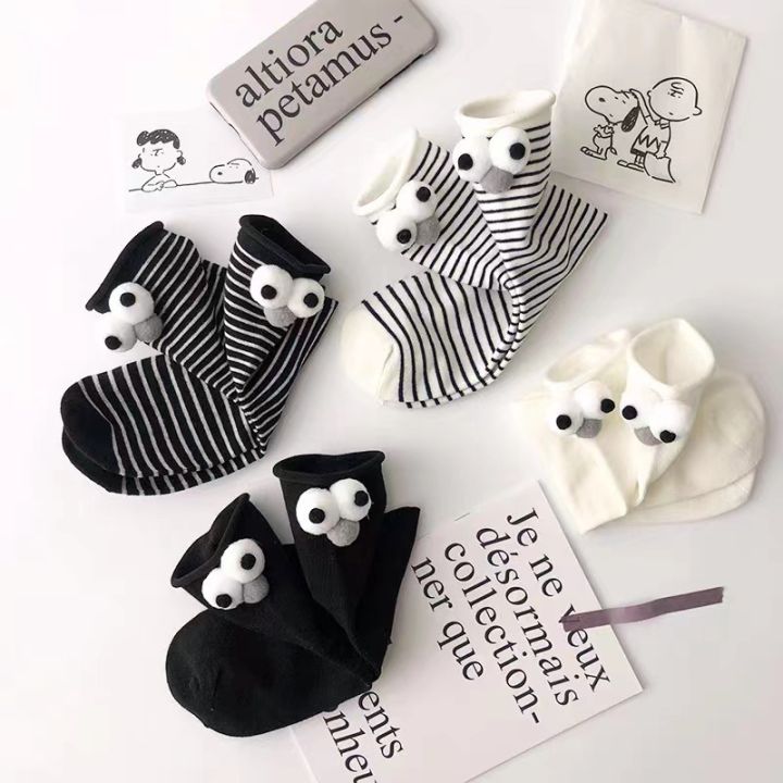 Black and white big eyes jewelry socks women four seasons mid-tube ...