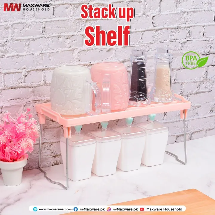 Stack Up Shelf with Steel Metal Leg, Folding Kitchen Organizer Cabinet ...