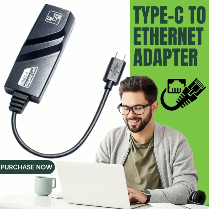 Type-C 3.0 Male To RJ45 Female LAN Network Converter Ethernet Adapter ...