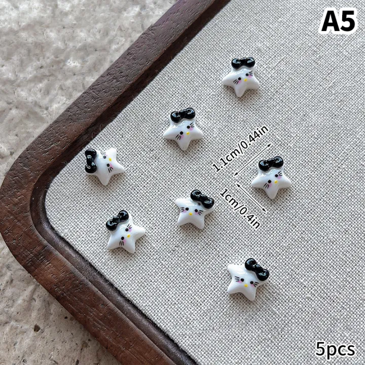 5Pcs Resin Black Bow Hello Kitty Flatback Nail Art Charms Manicure ...