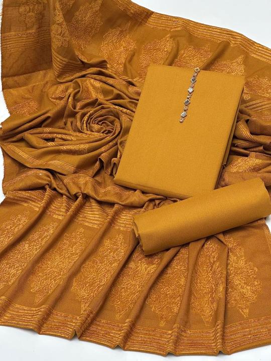 Winter 3-Piece Dhanak & Velvet Shawl Dress – Elegant & Warm-Winter ...