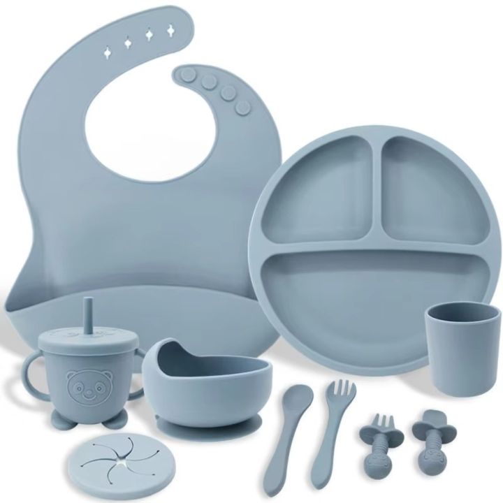 8 Pcs Silicone Baby Feeding Set - BPA Free Food Grade Silicone - Non ...