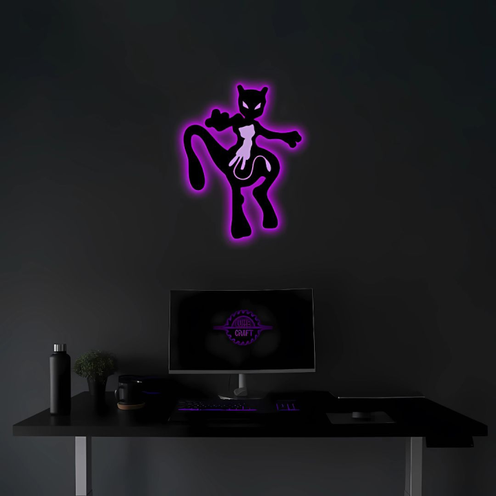 Mewtwo Mew Handmade Wood Led Lighted RGB 16 Colours Home Pokemon Decor ...