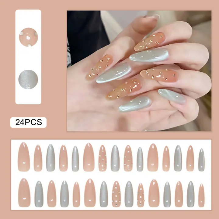 Z879 30PCS Cat Eye Glitter Pink Long Pointed False Nails | Daraz.pk