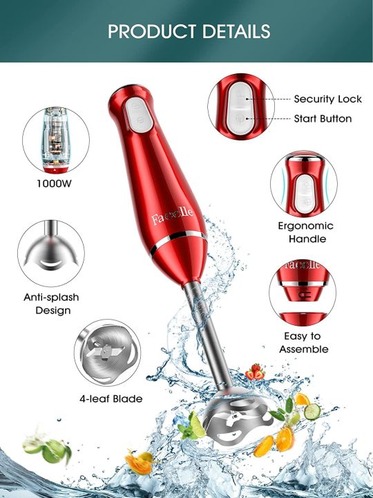 Hand Blender 1000W, Facelle 4-In-1 Immersion Hand Held Blender, Stick ...