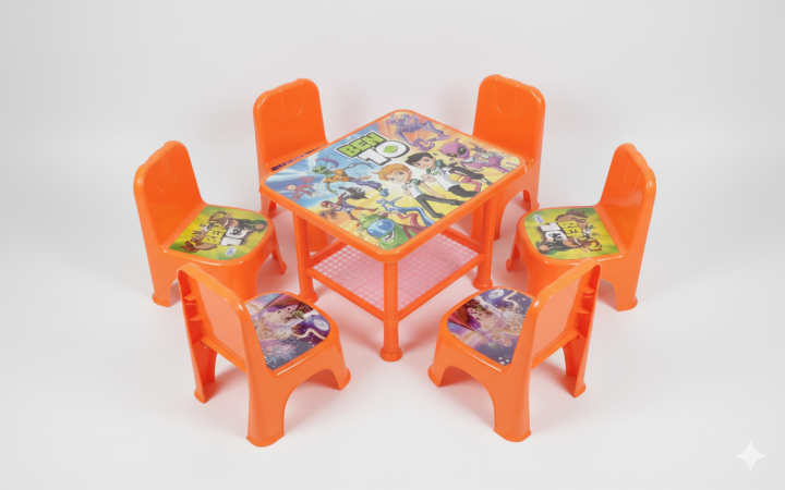 Kids Plastic Table Chair Set 2/3/4/6 Seater - Study, Dinner, Play (Ben ...