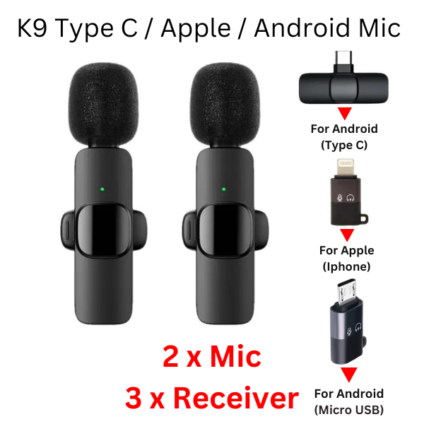 Wireless MIC Type C/IOS/Android/AUX 3.5mm Mic K8/K9/K35/K15 Wireless ...