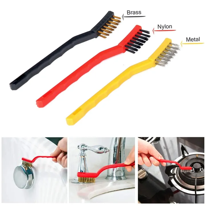 Set of 3 Pc Mini Wire Brush Cleaning Tool Kit Brass, Nylon, Stainless ...