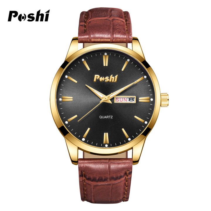 POSHI Men's Watch Waterproof Luminous Calendar Display Brown Belt ...