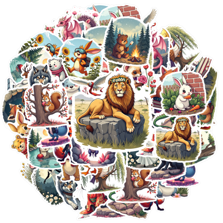 Cartoon Style Wildlife Stickers Waterproof Fantasy Creature Stickers ...