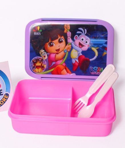 Dora The Explorer Lunch Box With Two Portions, Spoon & Fork (KC5260 ...