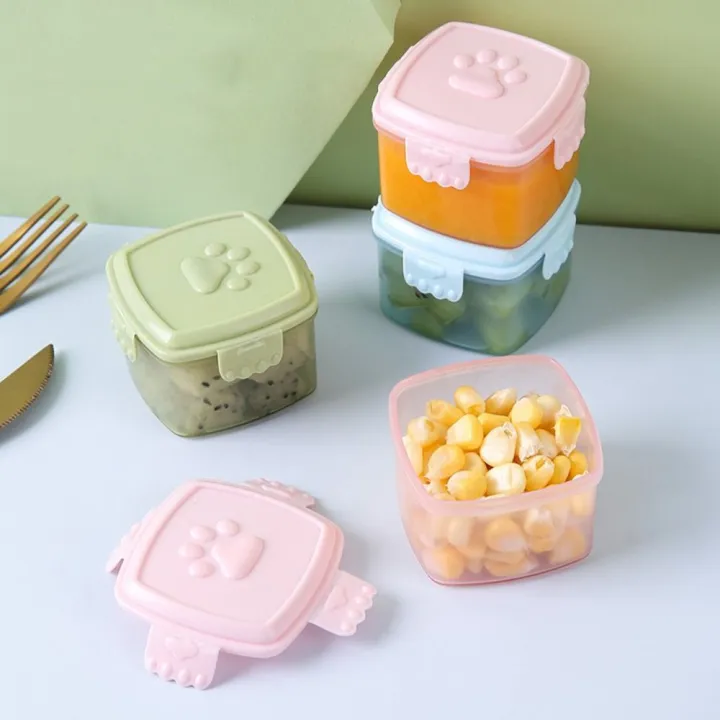 Mini Plastic Sauce Box Round/square Cat Paw Pattern Lid Crisper Box ...