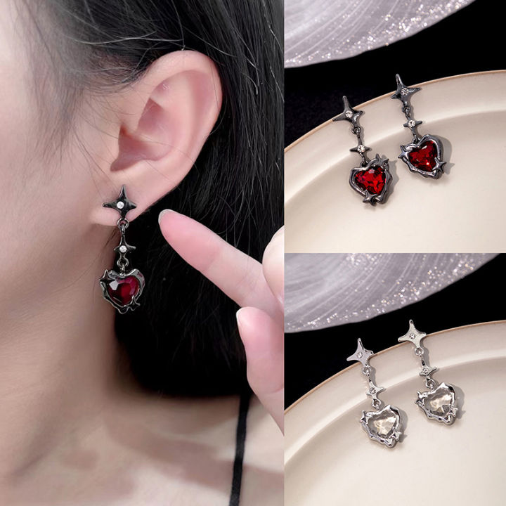 Y2K Goth Liquid Heart Cross Star Pendant Earrings Women Zircon Love Dangle Earring Gothic ...